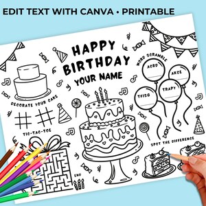 CUSTOM Birthday Party Activity Placemat, Kid Activity, Coloring Page ...