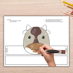 Cow Paper Hat Crown Craft, Cow Coloring Craft Paper Crown Template ...