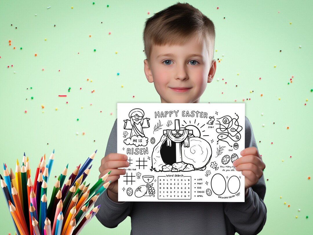 Printable Easter Activity Placemat, Birthday Party Coloring Page Craft ...