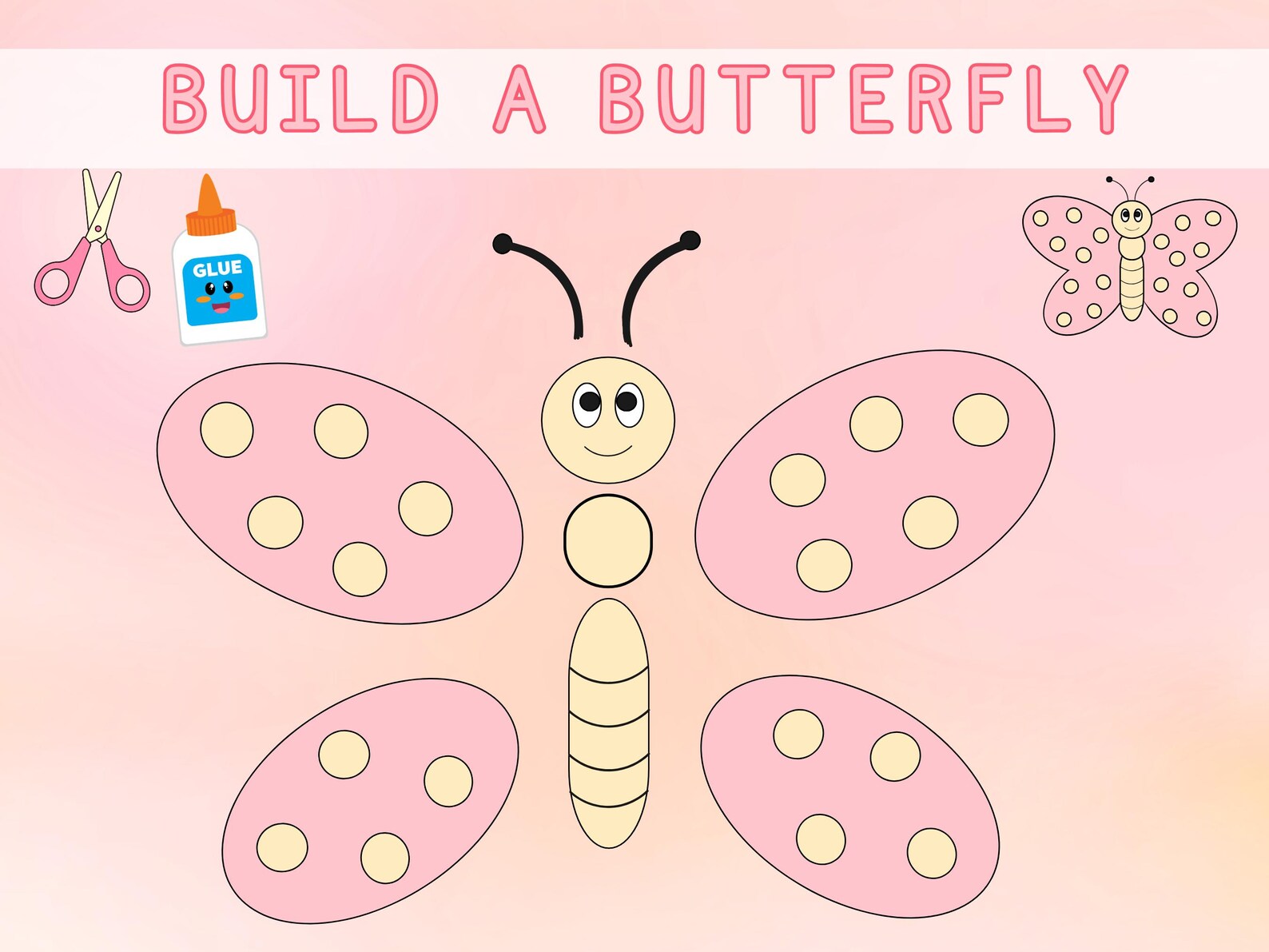 Butterfly Cut & Glue Craft, Kids Spring Cut and Paste Activity (PDF ...
