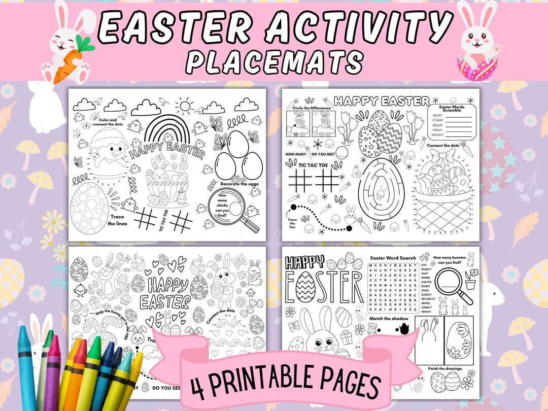Easter Activity Placemats, Easter Party Coloring Page Craft, Easter ...