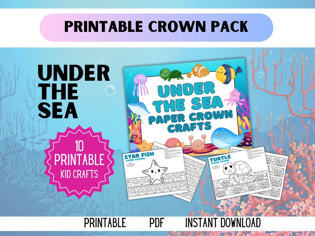 Ocean Paper Crown Crafts, Kids Coloring Party (printable PDF) - Etsy