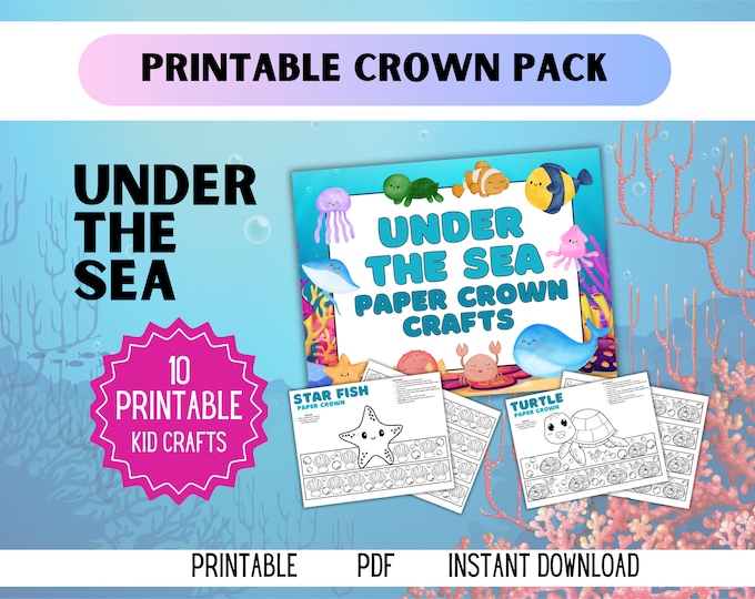 Fish Paper Crown Party Coloring Printable Party Hat Kids Craft Ocean ...