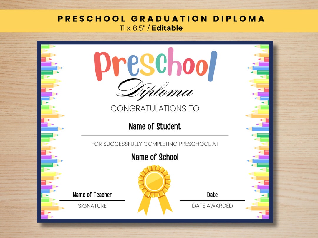 Editable Preschool Graduation Certificate, Preschool Diploma ...
