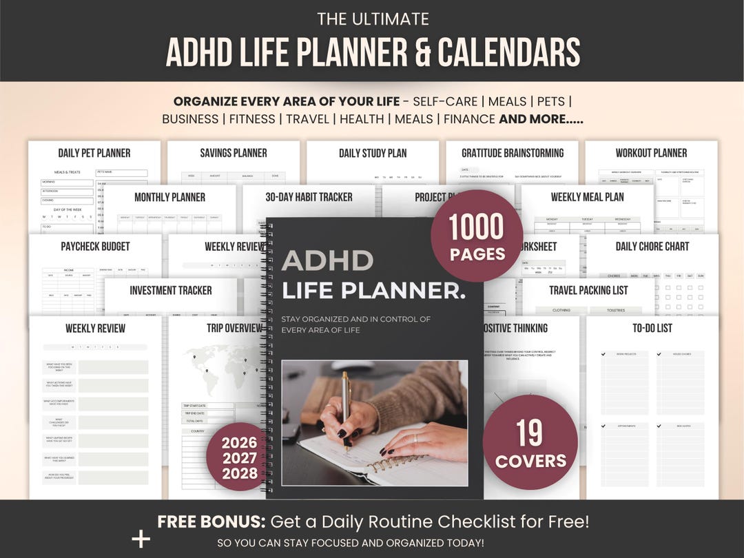 ADHD Life Planner & Calendars, Ultimate Organizer, Daily Routine ...
