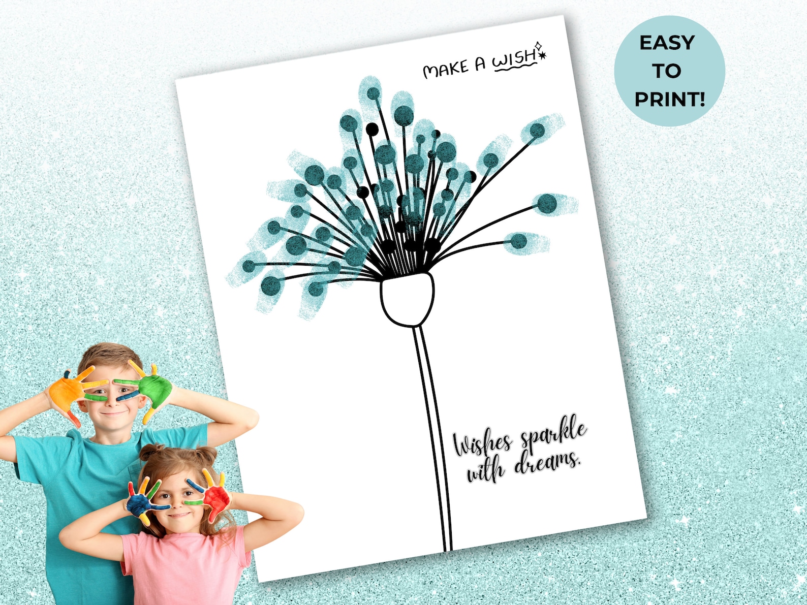 Fingerprint Dandelion Art Craft, Wishes Handprint Craft, Keepsake DIY ...