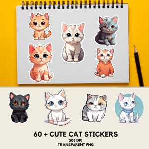 Cute Cat Clipart Digital Stickers Png Bundle, Kawaai Cat Printable ...