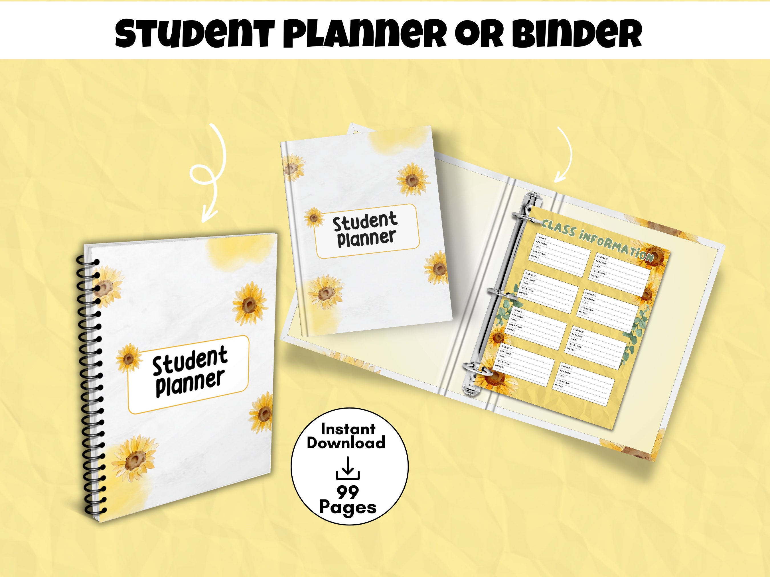 Student Planner Printable, Student Notebook Binder, Daily Study Planner ...