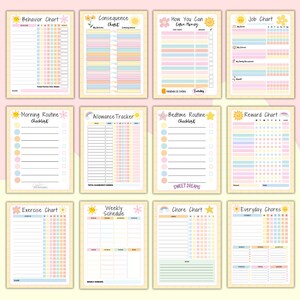 Kids Chore Chart Bundle, Kids Reward Chart, School Routine, Behavior ...