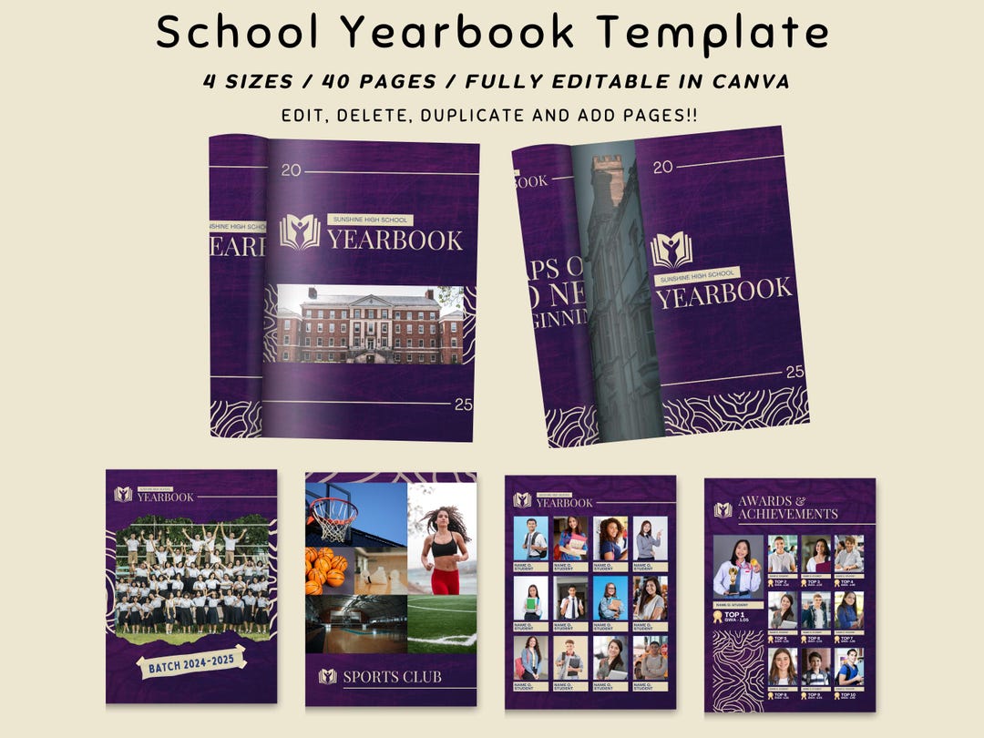 High School Yearbook Template, Editable Senior Memory Book, School ...