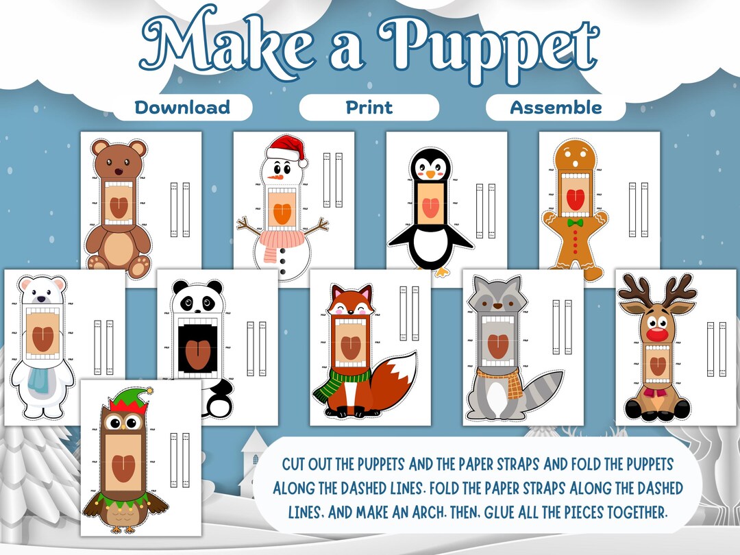Printable Christmas Puppets, Make A Puppet, Snowman Puppet, Penguin ...