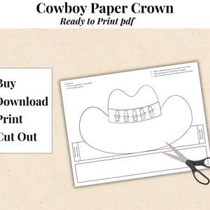 Cowboy Hat Paper Crown, Coloring Craft for Kids, Cowgirl & Cowboy ...