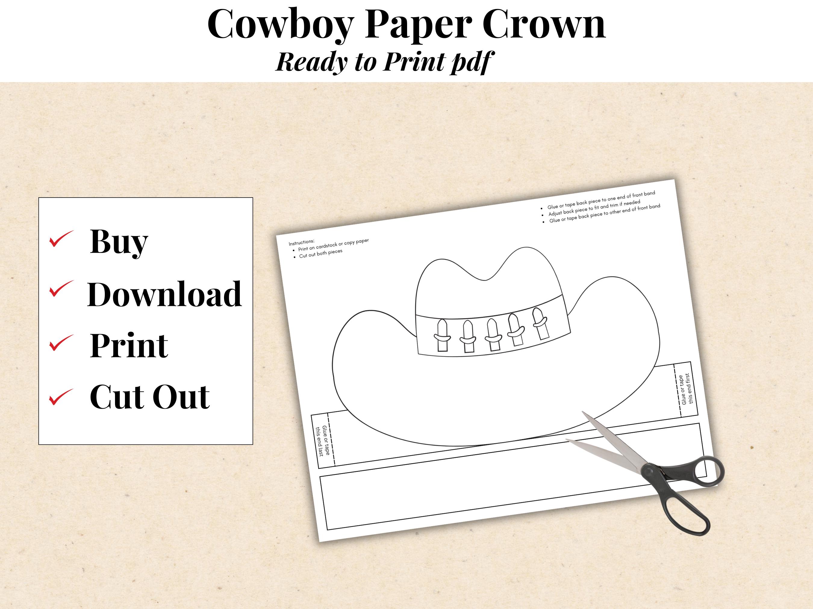 Cowboy Hat Paper Crown, Coloring Craft for Kids, Cowgirl & Cowboy ...