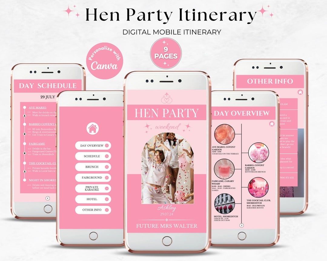 Editable Hen Party Itinerary Template, Customizable Pink Hen Party ...
