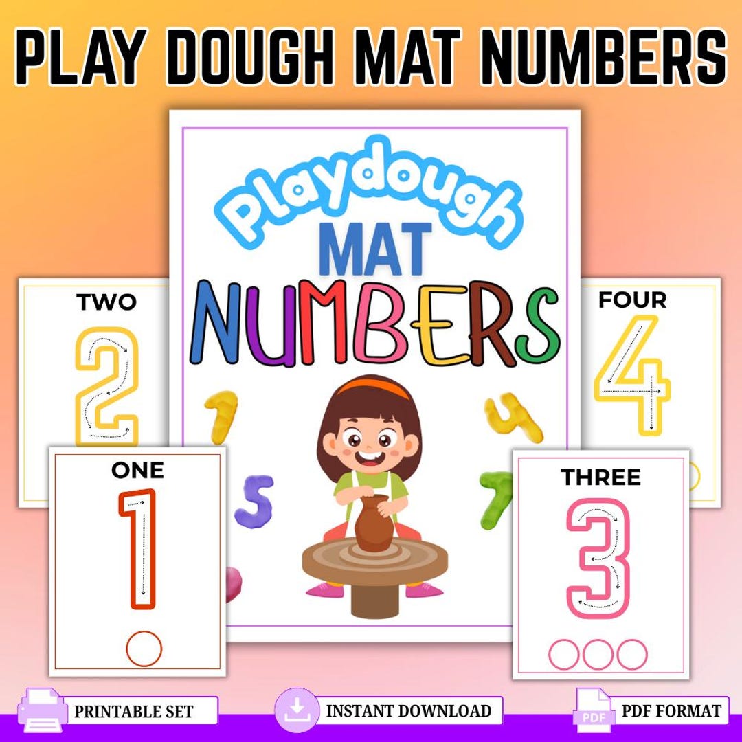Numbers Play Dough Mats Printable, Counting Numbers, Counting Mats for ...