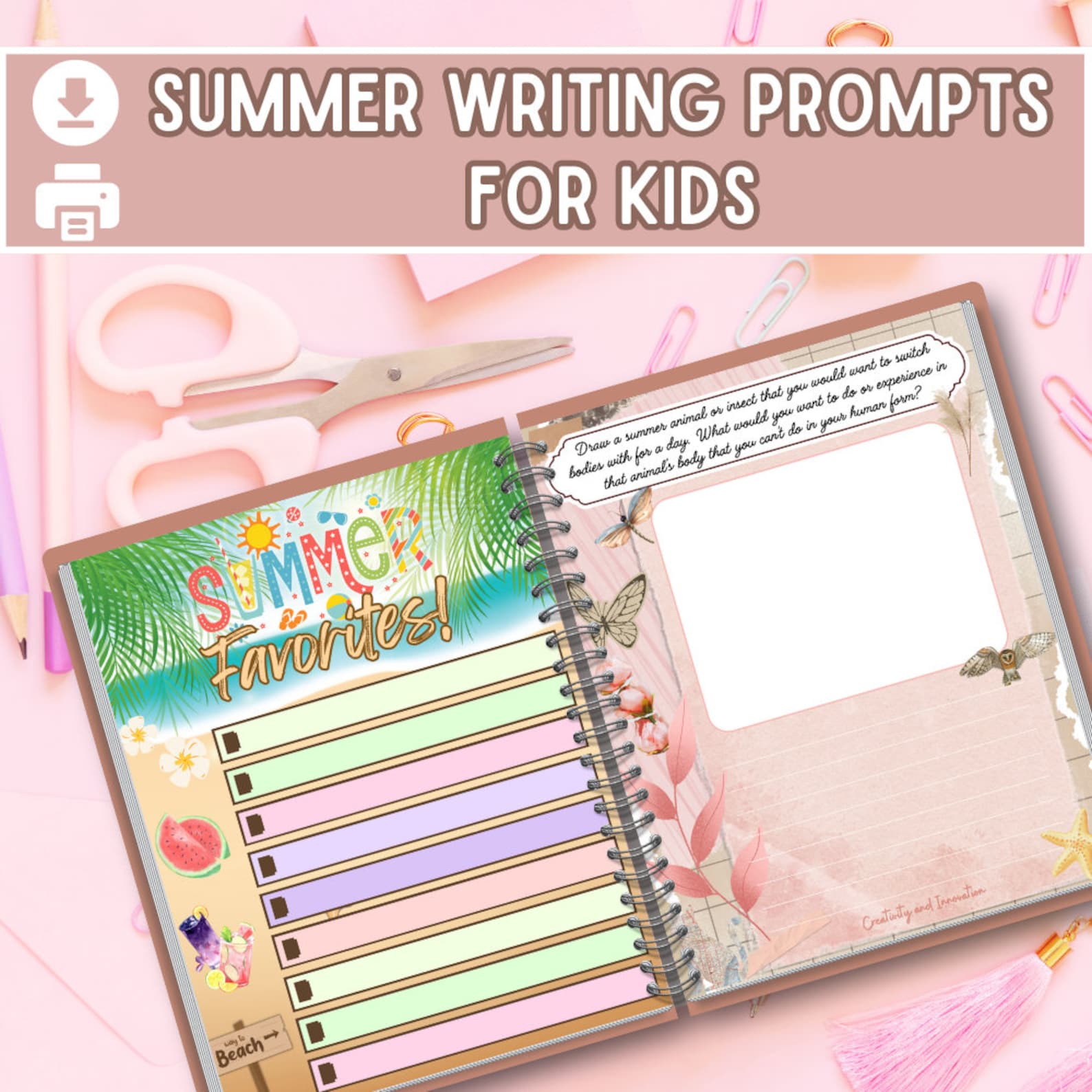 Summer Journal Writing Prompts, Summer Time Kids Journal Writing ...