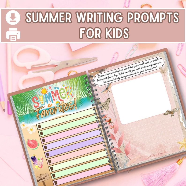 Summer Journal Writing Prompts, Summer Time Kids Journal Writing ...