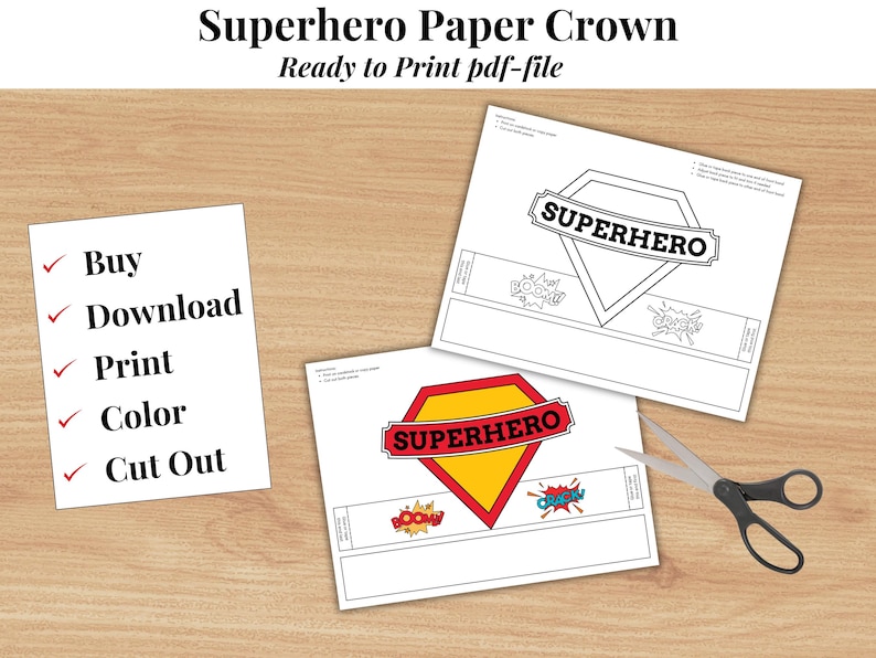 Superhero Paper Crown Template, Printable Paper Crown, Superhero ...