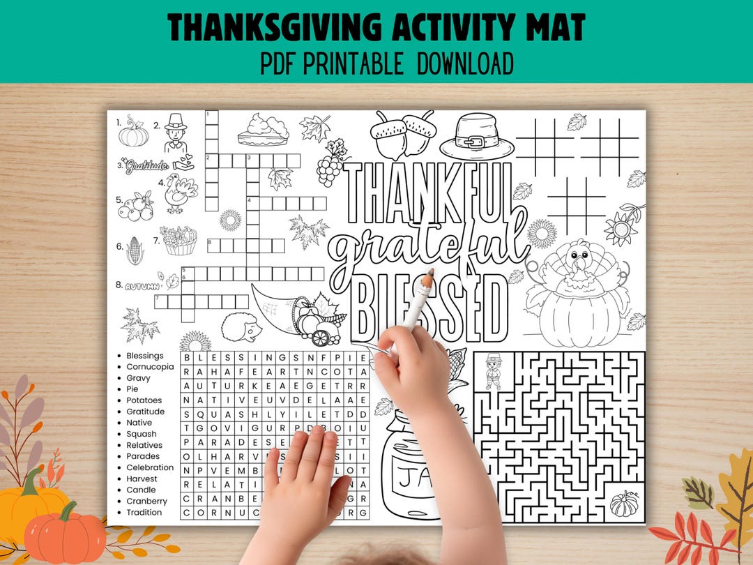Thanksgiving Activity Coloring Mat, Printable Grateful Coloring Mat ...