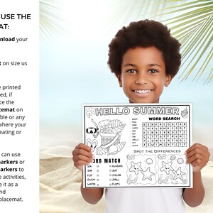 Kid's Summer Activity Placemat, Summer Coloring Page Craft, Summer ...
