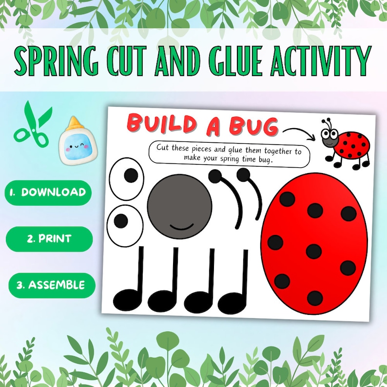 Spring Cut & Glue Activity, Build a Bug Cut and Glue Craft, Printable ...