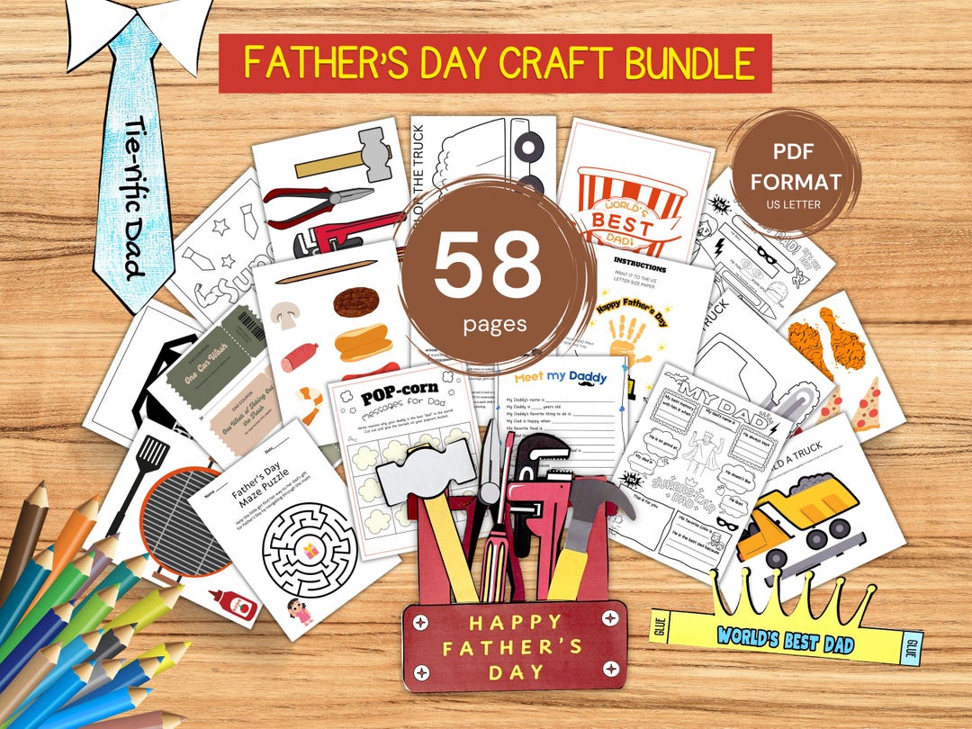 Fathers Day Craft Printable Bundle, Kids Dad Activities, Coloring Pages ...