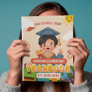 Elementary Yearbook Template, Editable Canva Yearbook, School Memory ...