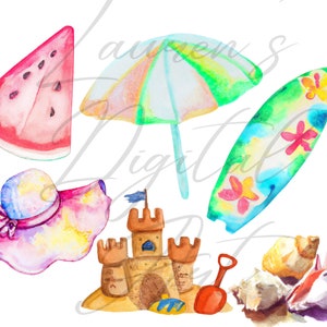 Summer Watercolor Seasonal Clipart Bundle, Beach Summer Png, Summer ...