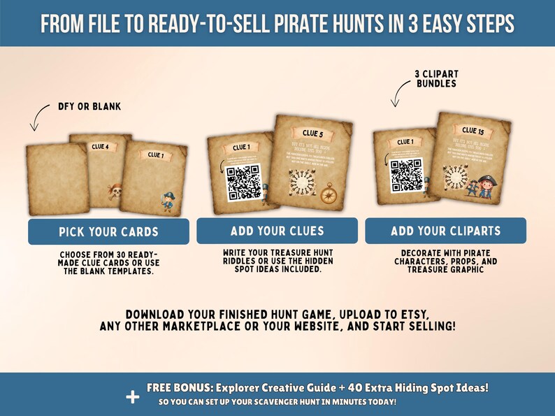Pirate Treasure Hunt Printable Bundle, Editable 30 Clue Cards, 100 ...