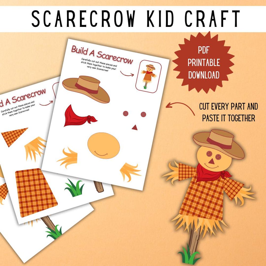 Build a Scarecrow Craft for Kids, Fall Kids Activity, Autumn Toddler ...
