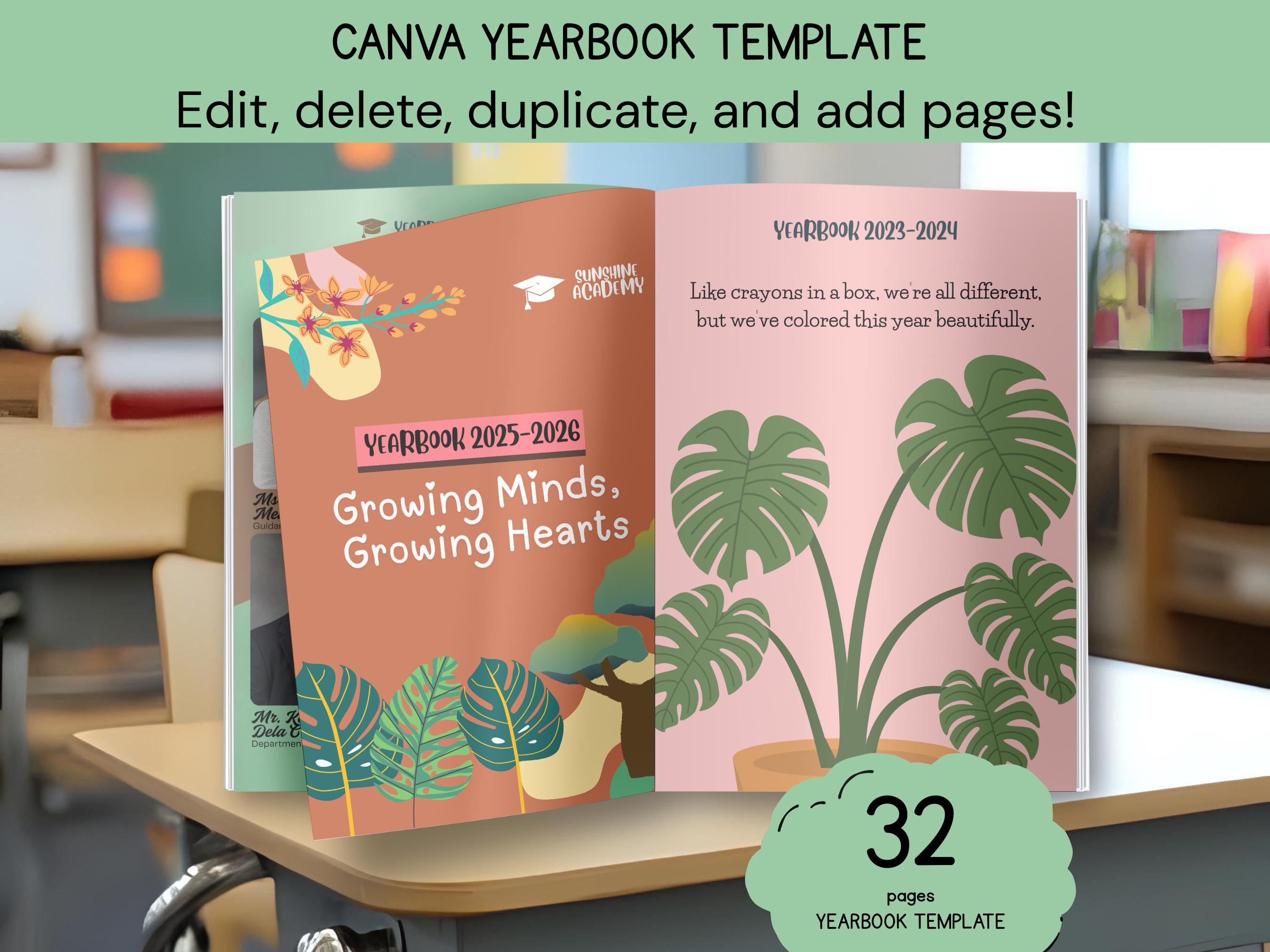 Editable School Yearbook Template, Growing Minds Canva Design (digital ...