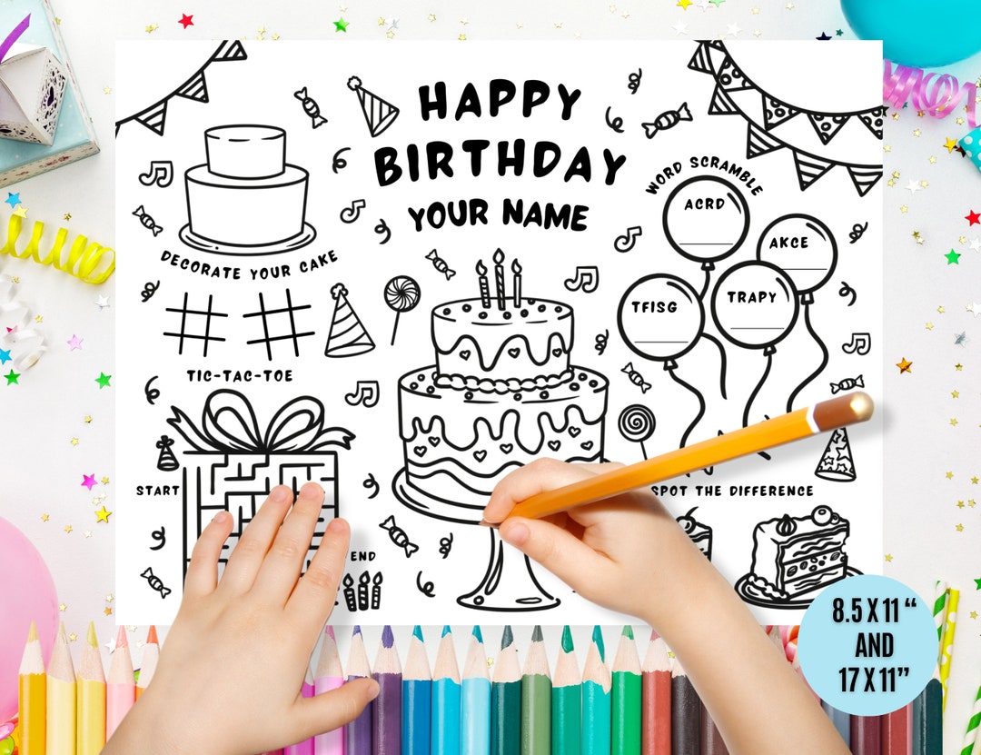 CUSTOM Birthday Party Activity Placemat, Kid Activity, Coloring Page ...