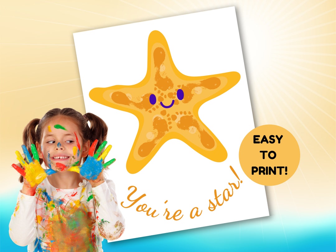 Summer Footprint Art Craft, Starfish Handprint Art, Baby Keepsake Hand ...