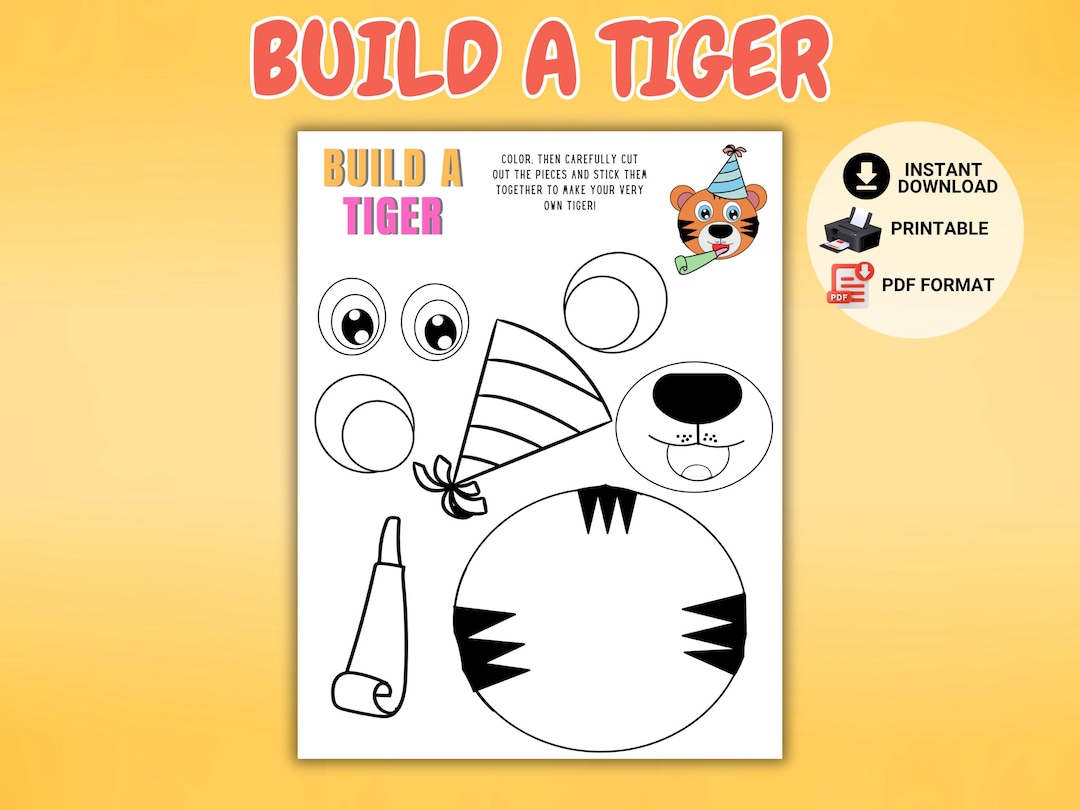 Build a Tiger Cut & Paste Craft, Kids Activities, Printable Tiger Craft ...