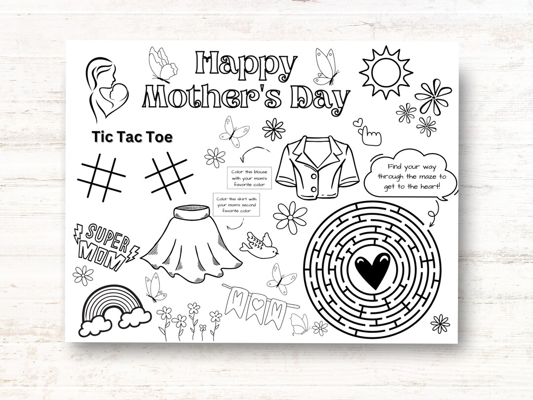 Mother’s Day Activity Placemat, Kids Coloring Page Crafts, Mother’s Day ...