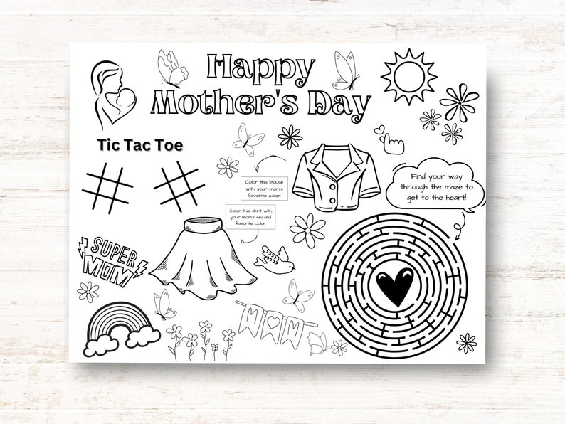 Mothers Day Activity Placemat, Kids Coloring Page Crafts, Mothers Day ...