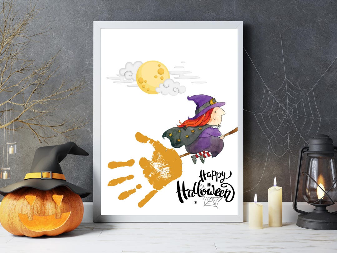 Halloween Witch Handprint Craft, Printable Halloween Craft, Preschool ...