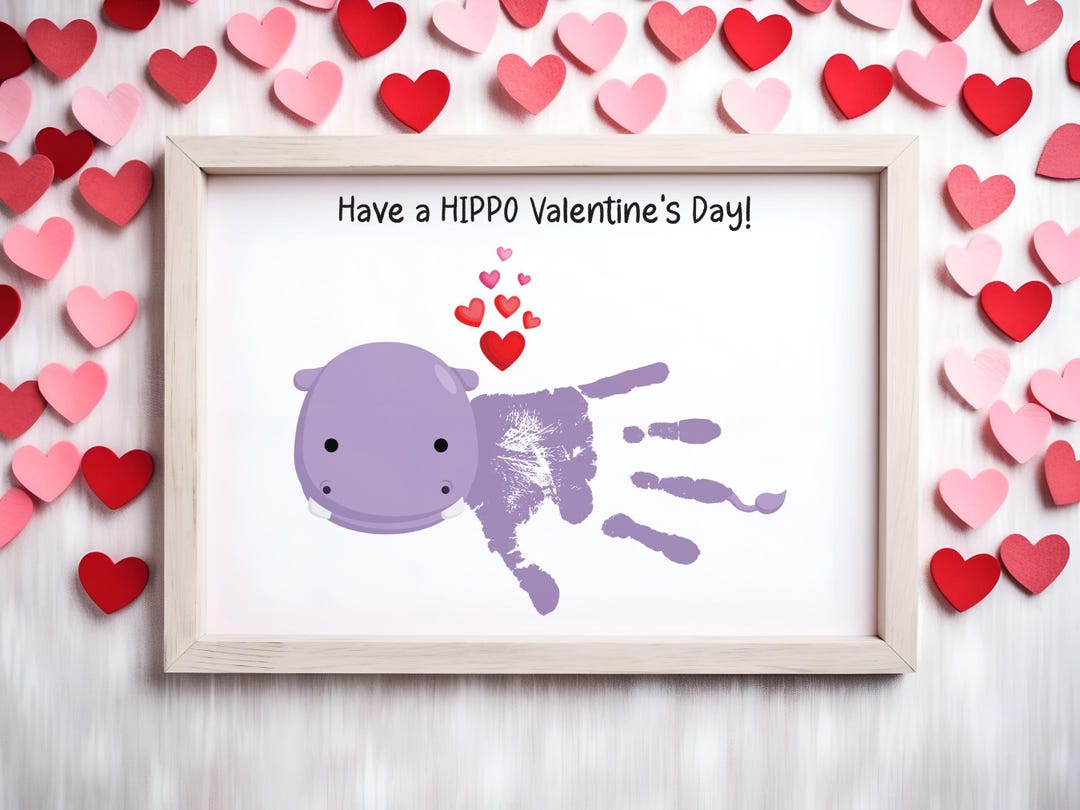 Hippo Valentine Handprint Art, Valentines Day Handprint Craft, Toddler ...