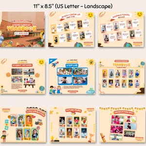 Elementary Yearbook Template, Editable Canva Yearbook, School Memory ...