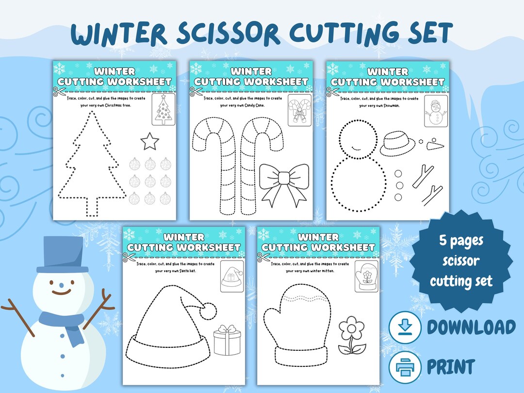 Winter Scissors Cutting Worksheets, Christmas Cutting Practice, Fine ...