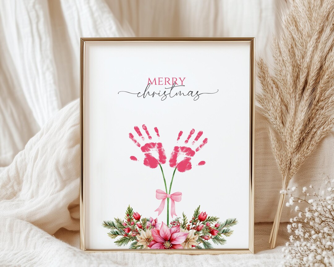Merry Christmas Handprint Art, Pink Christmas Handprint Craft ...