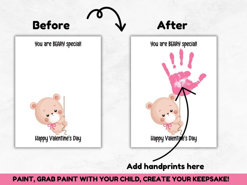Teddy Bear Valentine Handprint Art Printable, Kids Craft for Baby ...