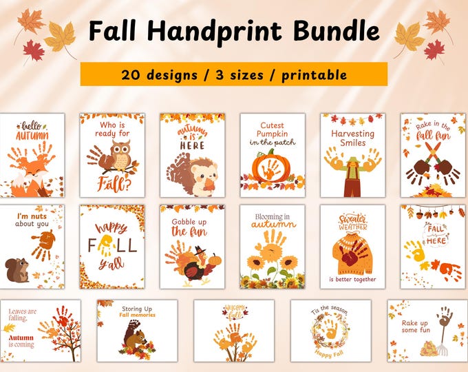 Fall Handprint Art Bundle for Kids, Autumn Handprint Toddler Craft ...