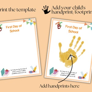 First Day of School Handprint Art Craft Back to School Printable First ...