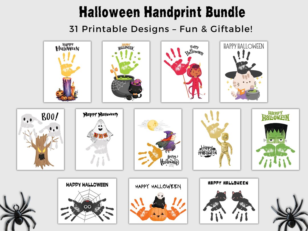 Halloween Handprint Art Bundle, Kids Halloween Activity, Printable ...