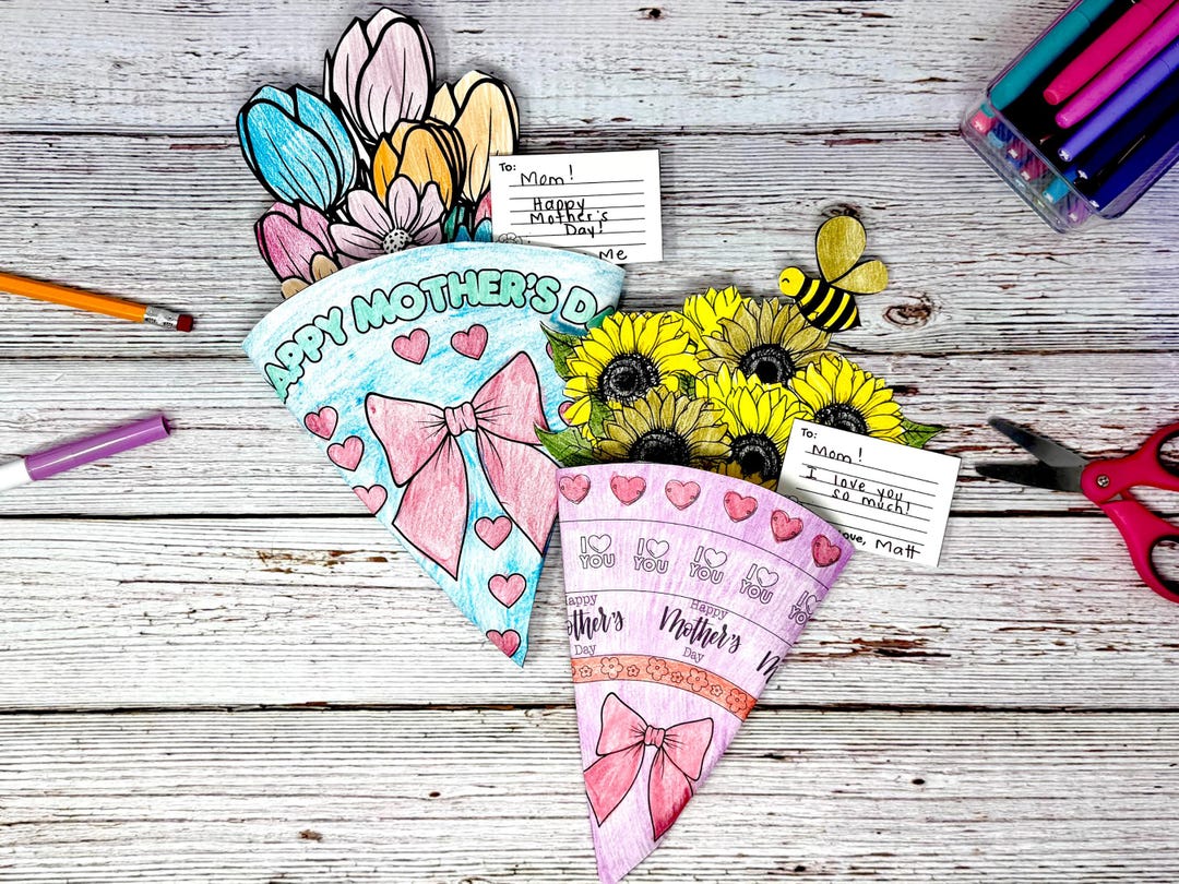 Mother's Day Build a Bouquet Crafts, Printable Flower Crafts, Mothers ...