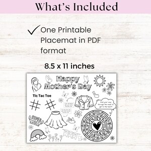 Mother’s Day Activity Placemat, Kids Coloring Page Crafts, Mother’s Day ...