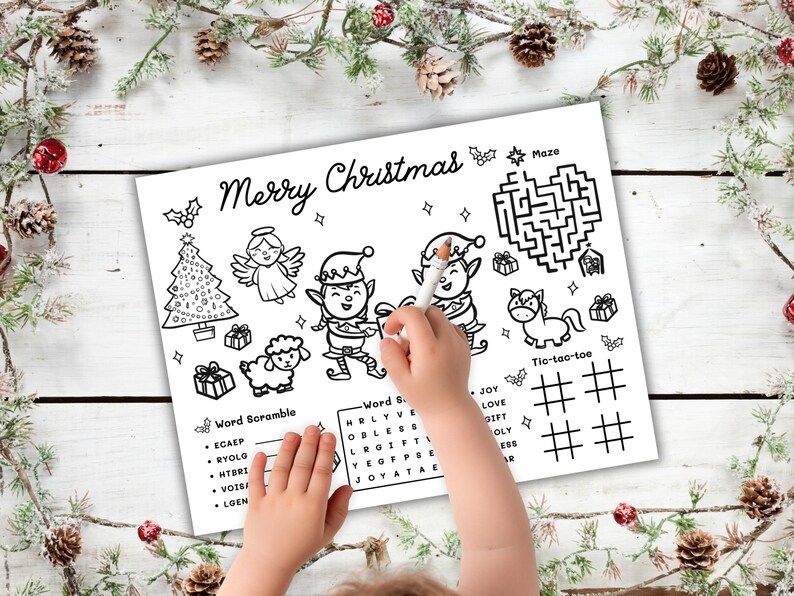 Merry Christmas Activity Placemat, Printable Christmas Coloring Page ...
