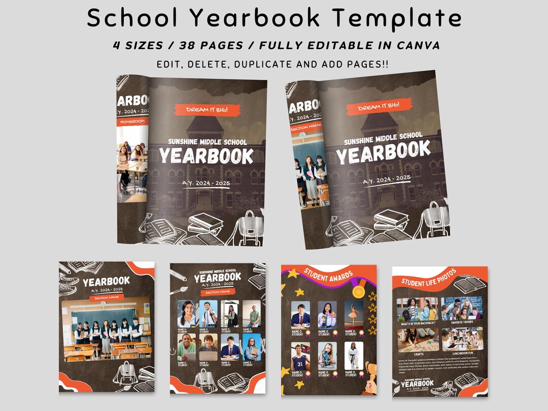 Middle School Yearbook Template, Printable Memory Book for Students ...