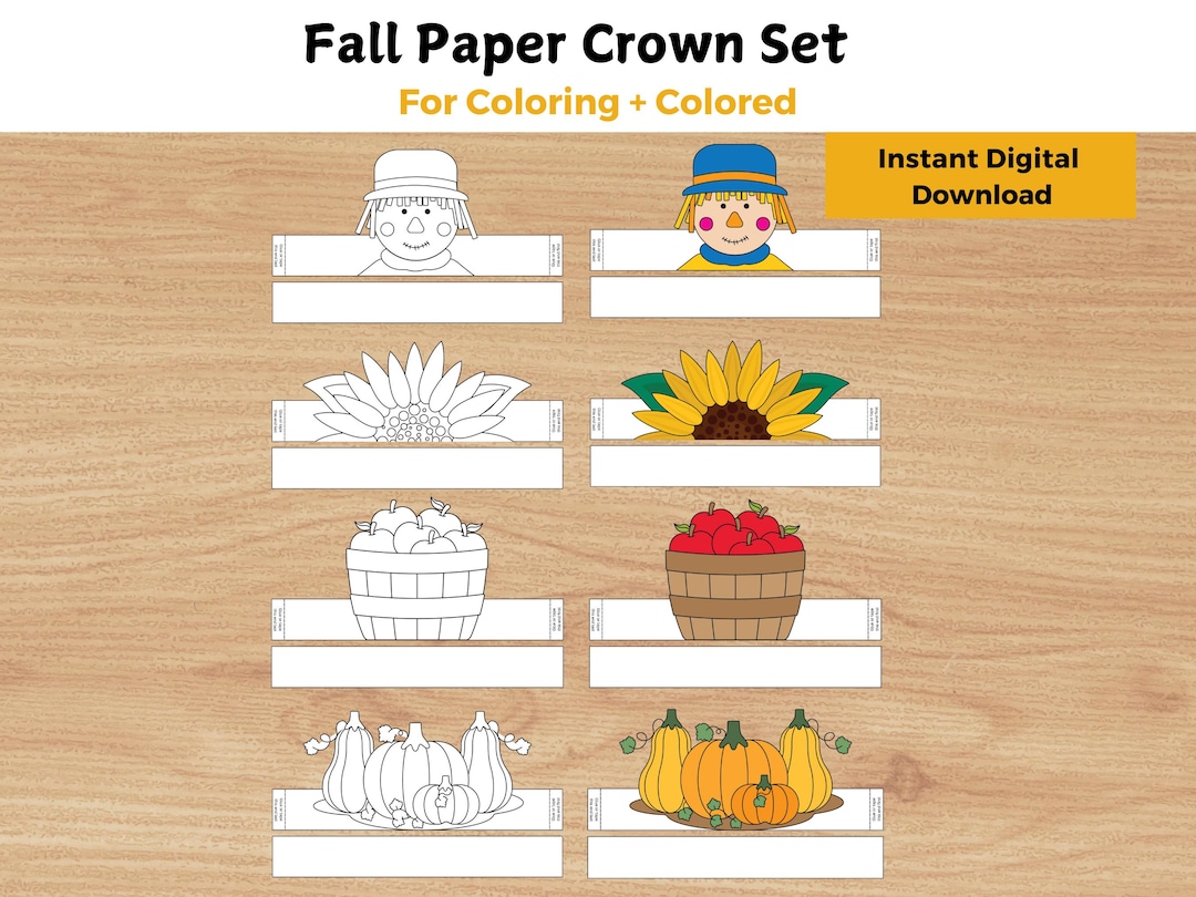 Printable Fall Paper Crowns, Thanksgiving Autumn Party, Kids Coloring ...